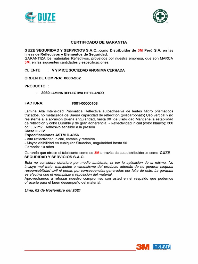 Certificado Vyp Ice-Sañaleticas | PDF