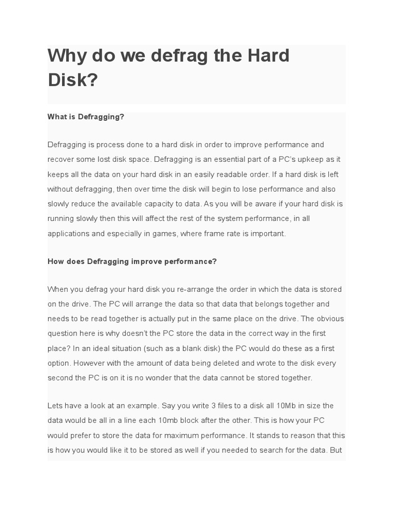 Why Do We Defrag The Hard Disk? | PDF | Hard Disk Drive | Computer File