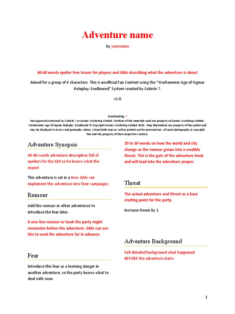 Adventure Template | PDF | Gaming | Role Playing Games