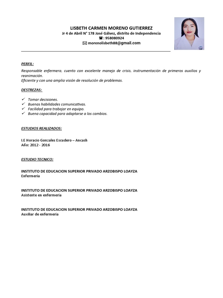CV - Lisbeth Carmen Moreno Gutierrez | PDF