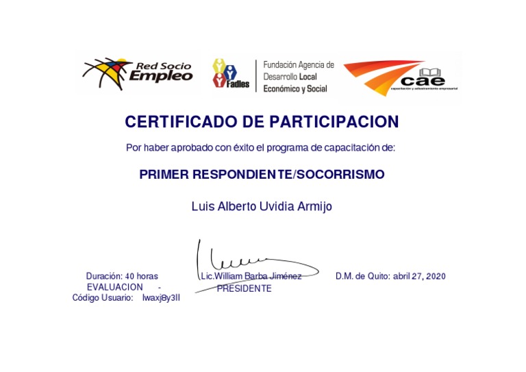 Certificado de Participacion | PDF