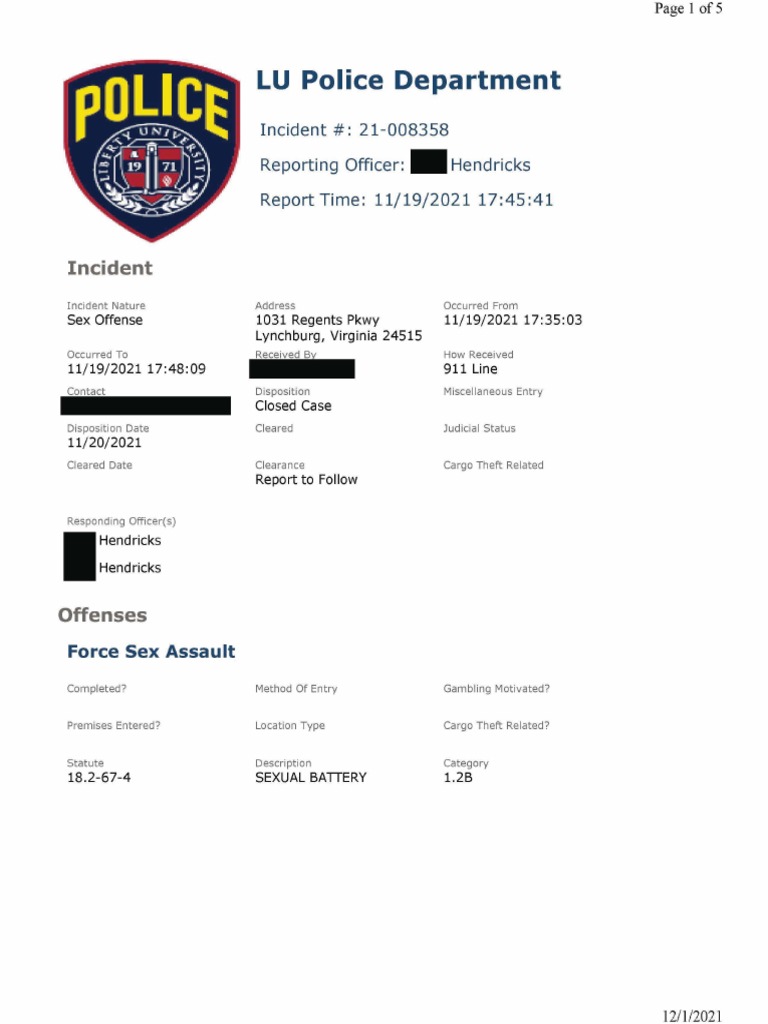 Liberty University Police Department Release Police Report | PDF