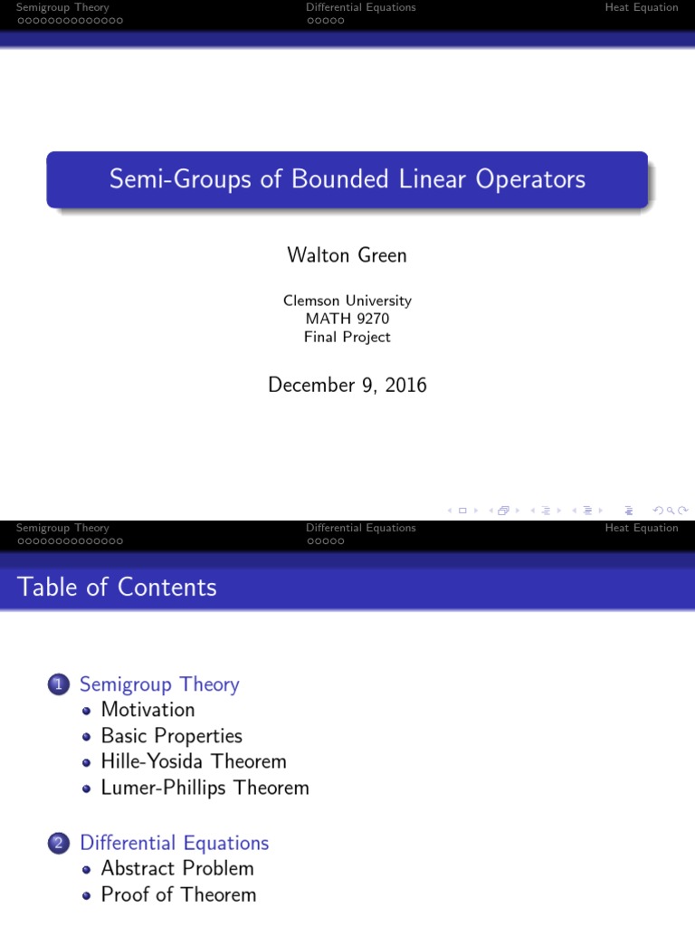Semi-Groups of Bounded Linear Operators: Walton Green | PDF | Algebra | Abstract Algebra