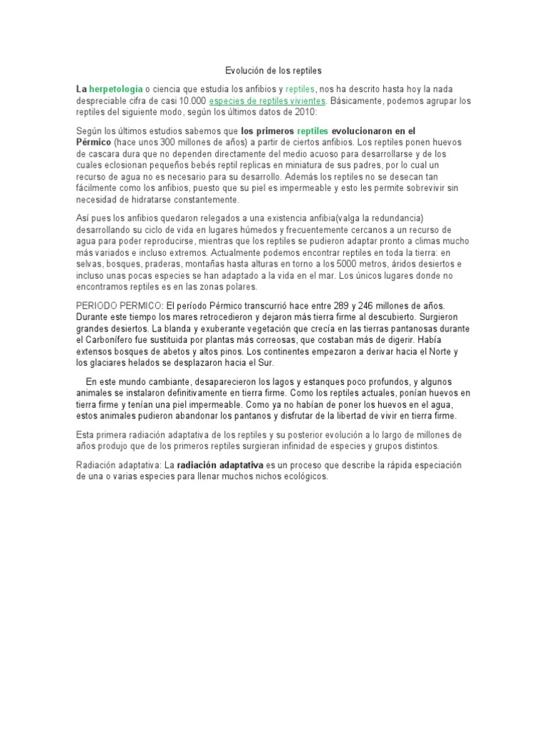 Evolución de Los Reptiles | Descargar gratis PDF | Reptil | Dinosaurios