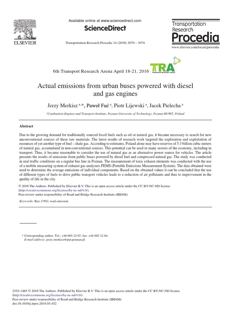 Actual Emissions From Urban Buses Powered With Diesel and Gas Engines ...