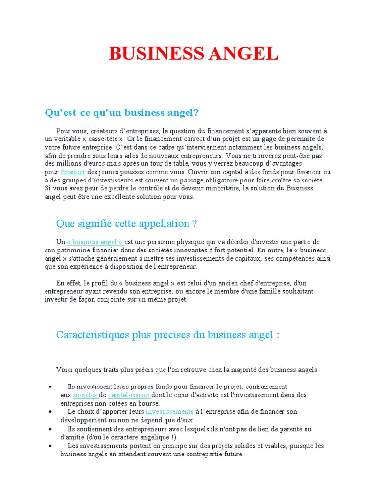 Business Angel | PDF | Business angel | Économie