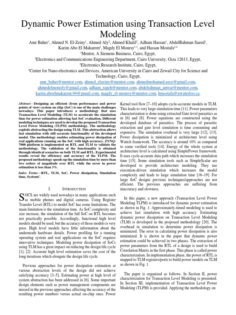 Dynamic Power Estimation Using Transaction Level Modeling: Hmostafa@uwaterloo - Ca | Download ...