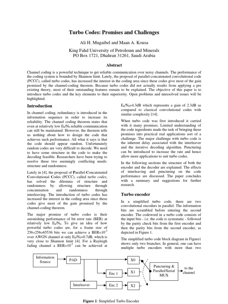 Turbo Codes Promises And Challenges Pdf Signal Processing Error