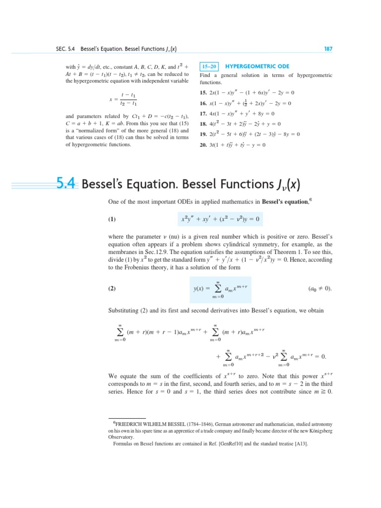 SEC. 5.4 Bessel's Equation. Bessel Functions ( | PDF | Ordinary ...