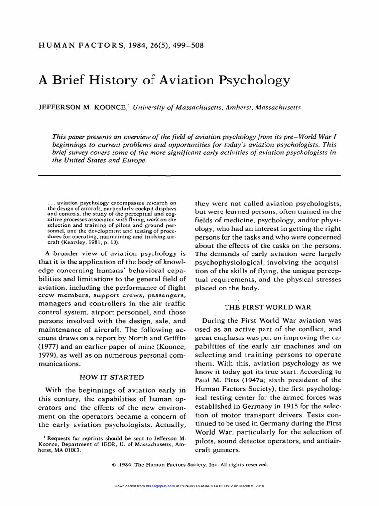 A Brief History of Aviation Psychology | PDF | Psychology | Mental ...