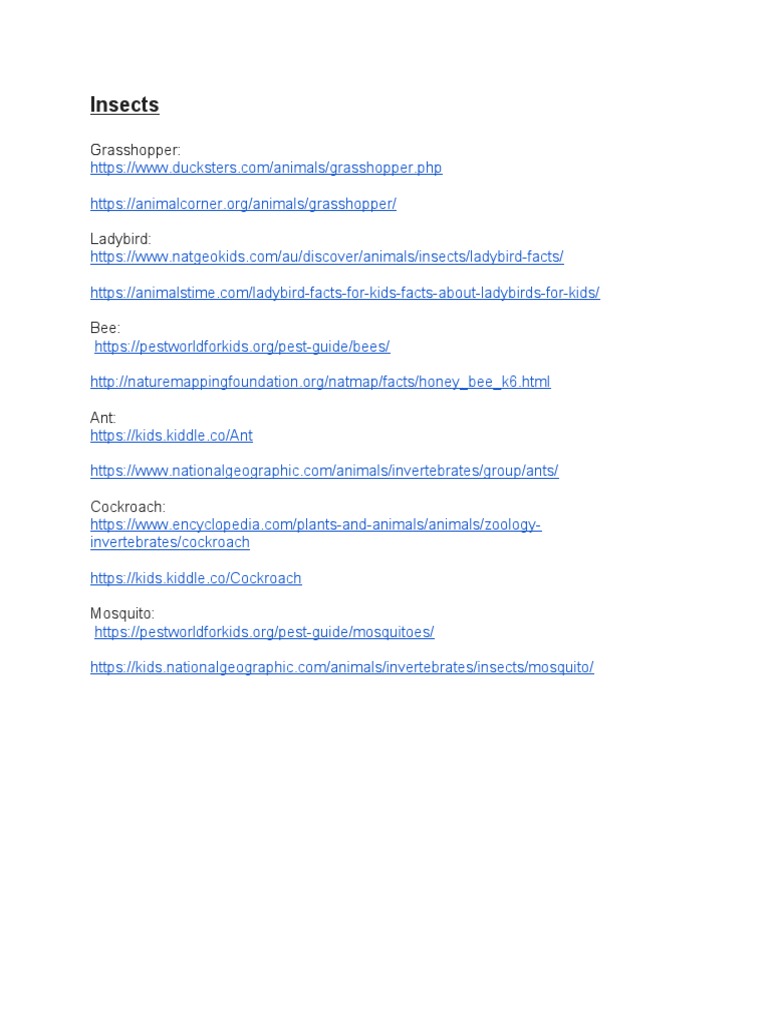 Insects Info For Mindmap | PDF