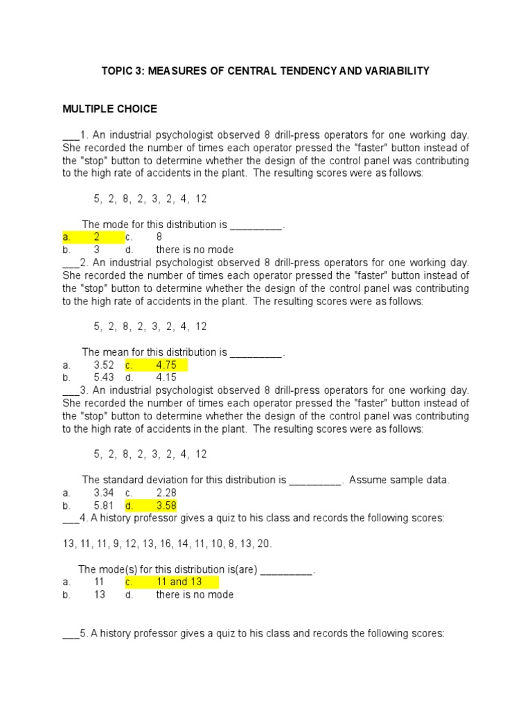 TOPIC 3 - Measures of Central Tendency and Variability | PDF | Mean ...