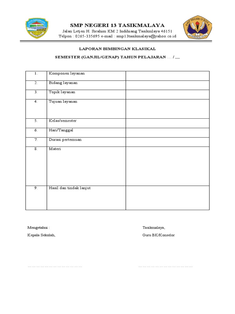 Laporan Bimbingan Klasikal | PDF