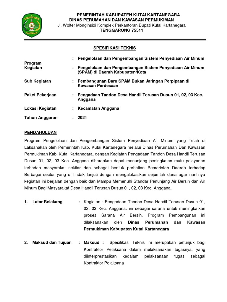 Spesifikasi Teknis Handil Terusan Dusun 01 0203 Fix Riviu | PDF ...