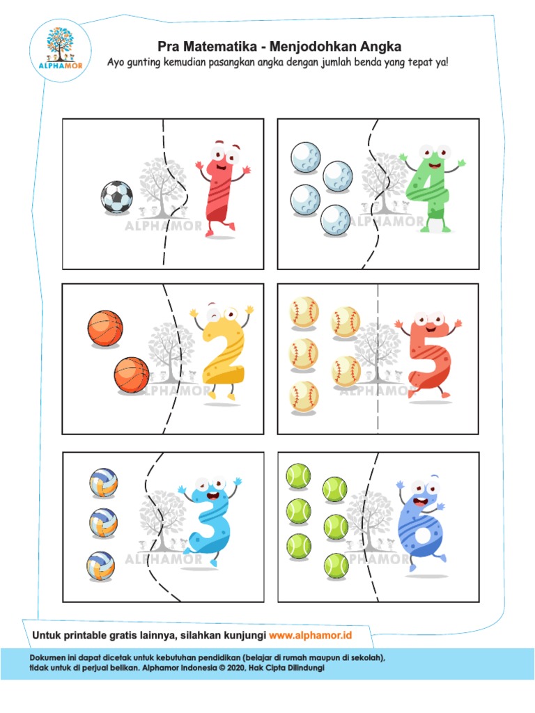 Latihan Printable Menjodohkan Angka | PDF