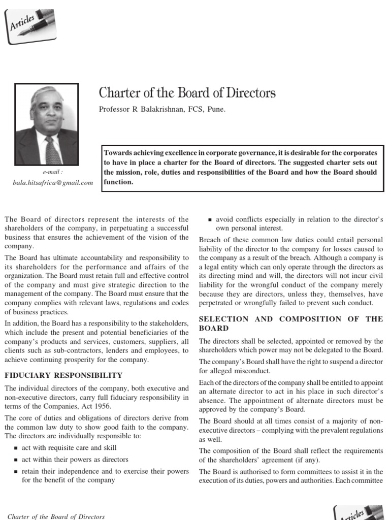 Charter of The Board of Directors by Professor R Balakrishnan 5 | PDF ...