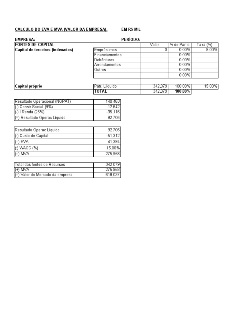 Eva - Mva - Modelo de Calculo - Exercicio em Excel | PDF | Avaliação de ...