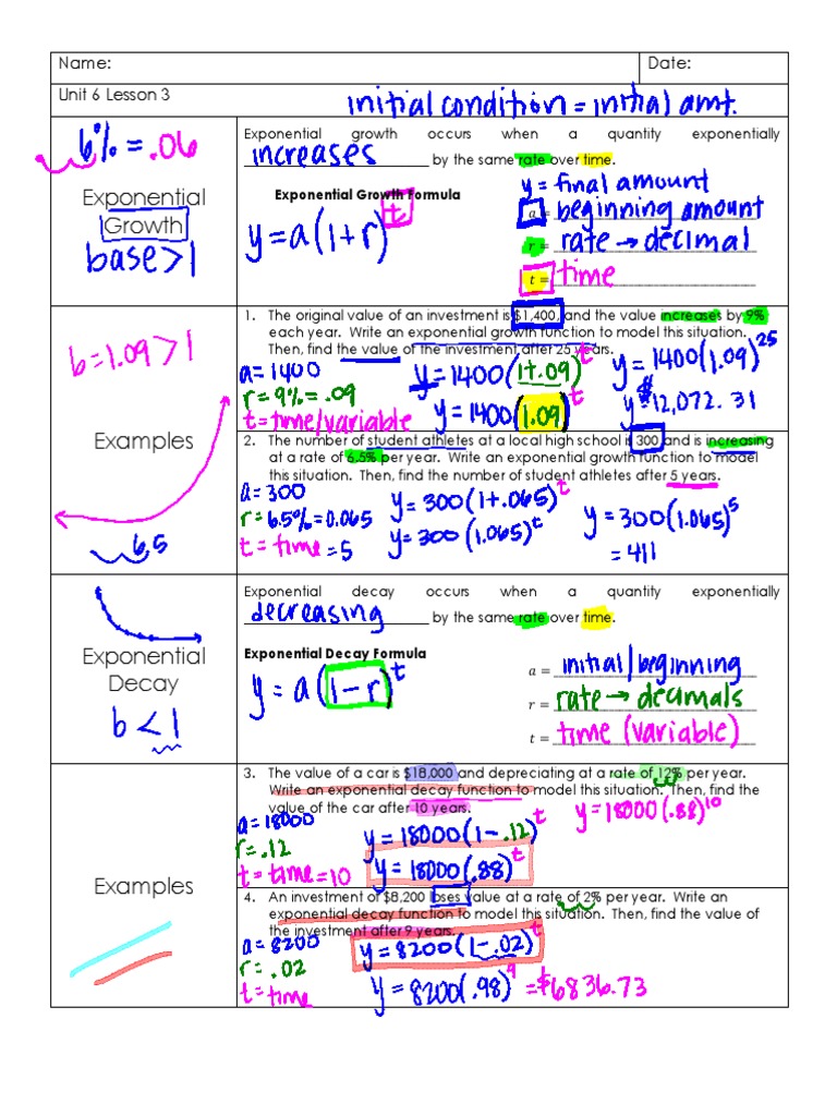Unit 6 Lesson 3 Notes KEY | PDF | Interest | Compound Interest