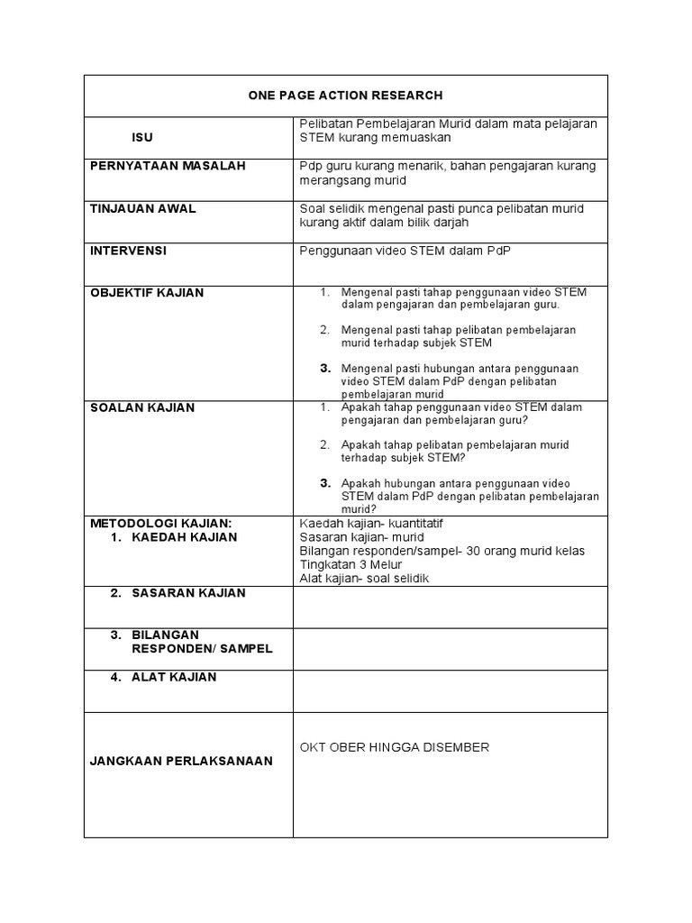 One Page Action Research Contoh | PDF