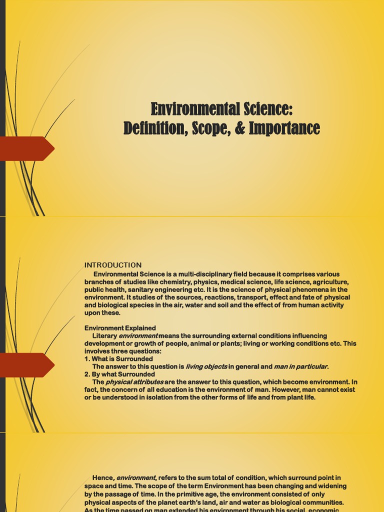 Definition, Scope, & Importance of Environmental Science | PDF ...