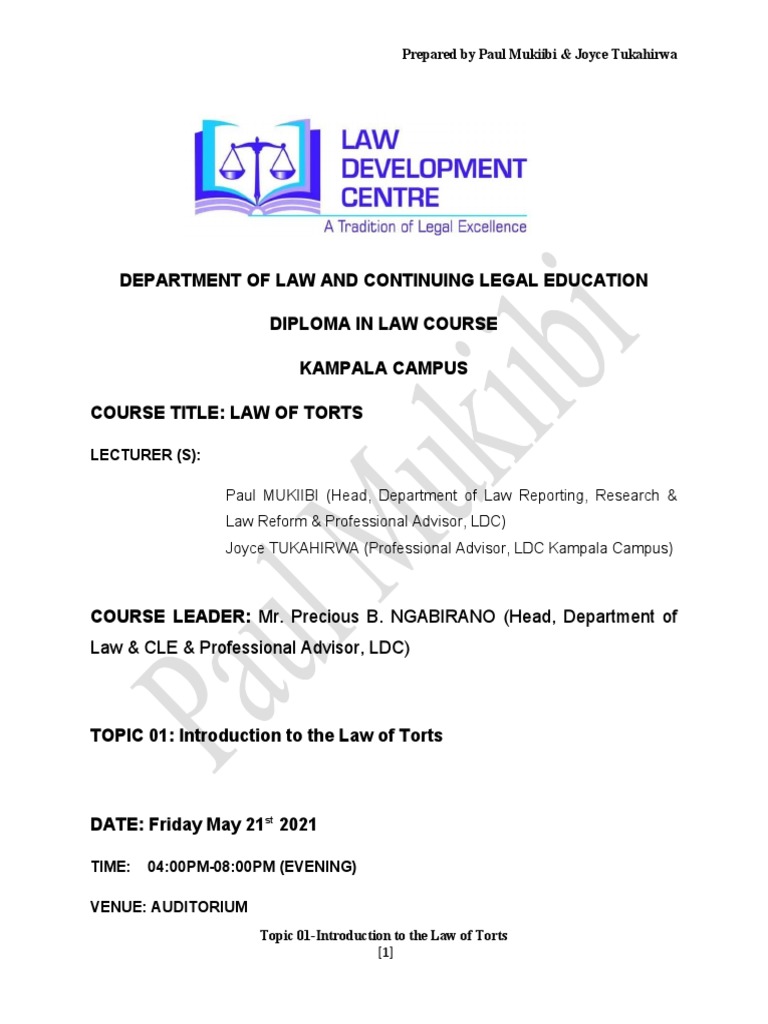 Department of Law and Continuing Legal Education Diploma in Law Course ...