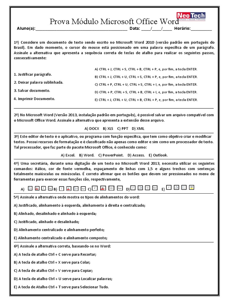 Prova Microsoft Word | PDF | Microsoft | Informática