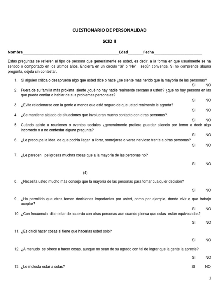 Cuestionario de Personalidad Scid Ii | PDF | Las emociones | Cuestionario