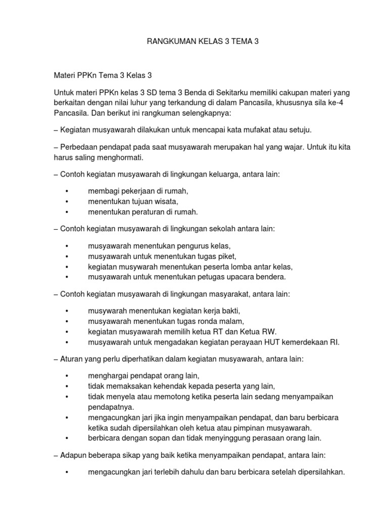 Ringkasan Tema 3 SD | PDF