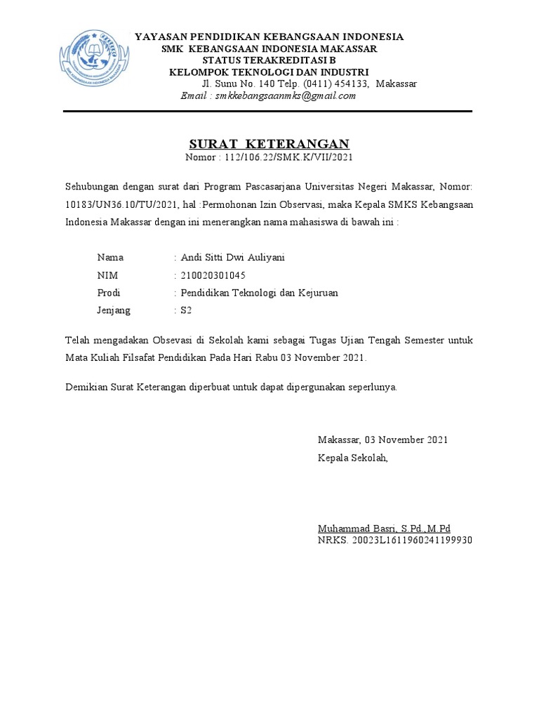 Surat Balasan Observasi | PDF