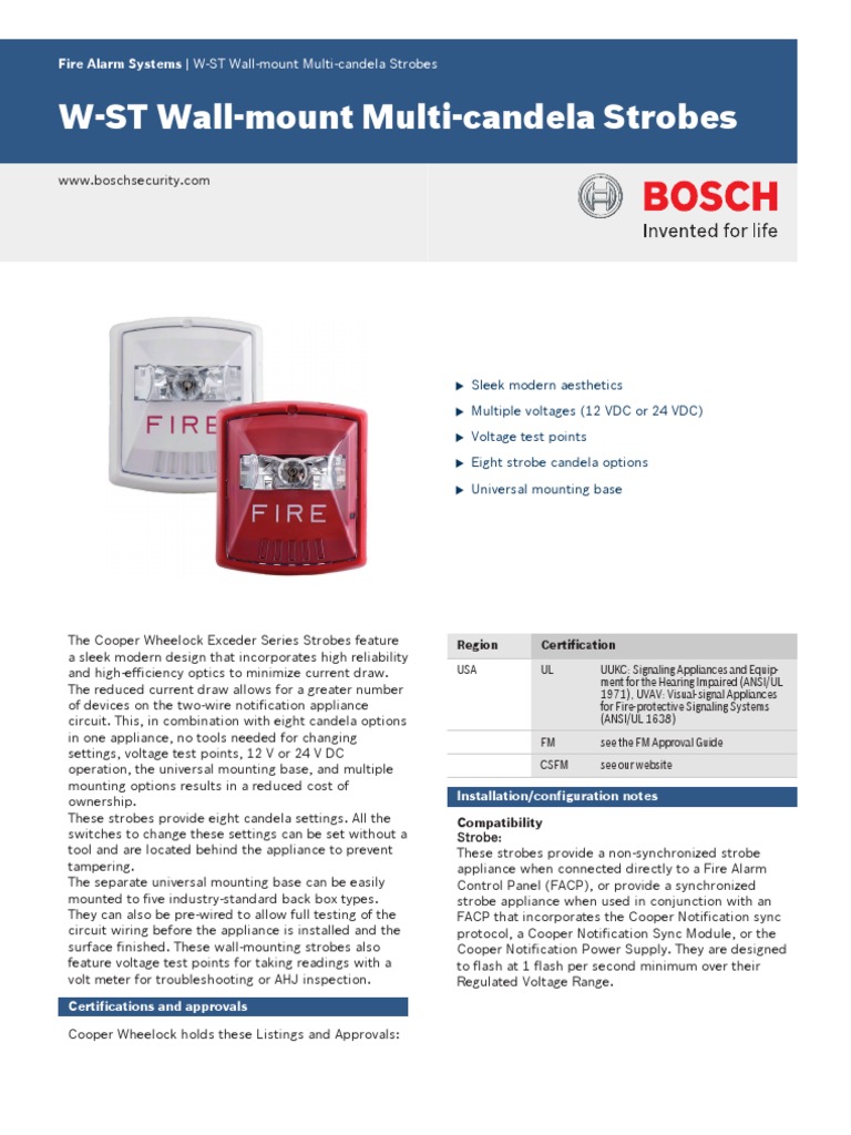 Fire Alarm Systems - W ST Wall Mount Multi Candela Strobes | PDF ...