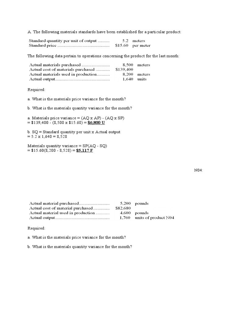 Standard Costing Exercises | PDF | Prices | Business Process