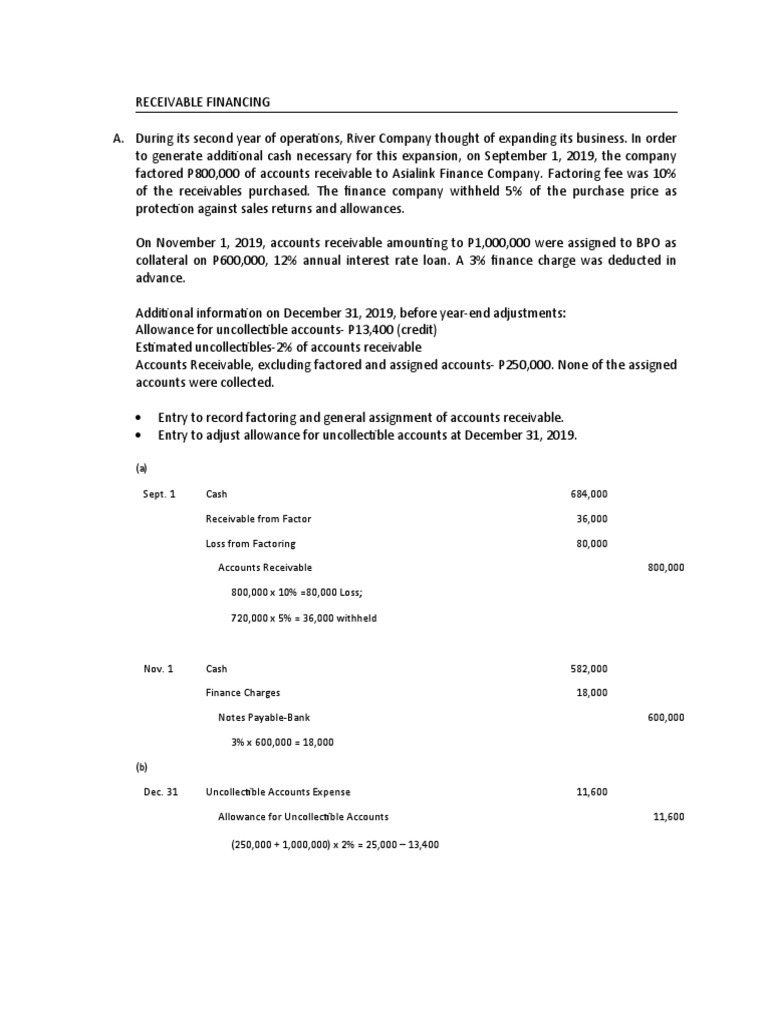 Receivable Financing Illustration | PDF | Factoring (Finance) | Discounting