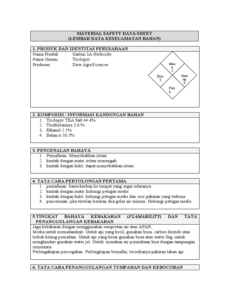 MSDS Garlon New Form | PDF