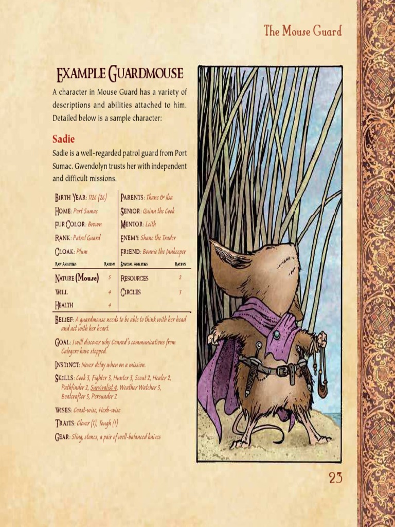 Characterizing Sadie: A detailed examination of a Mouse Guard patrol ...