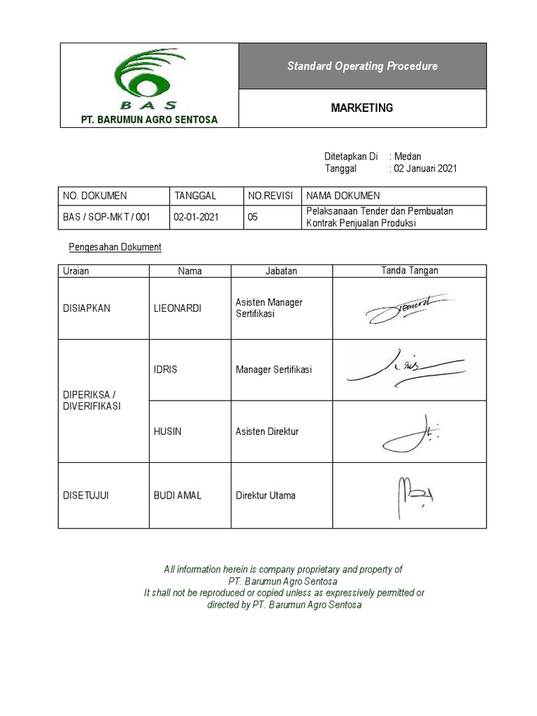 SOP MKT - 01 Pelaksanaan Tender, Kontrak | PDF