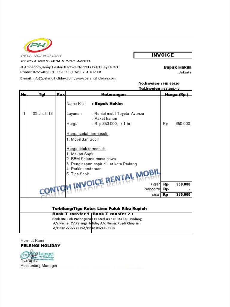 PDF Contoh Invoice Rental Mobil Padang PDF DL - Dikonversi | PDF