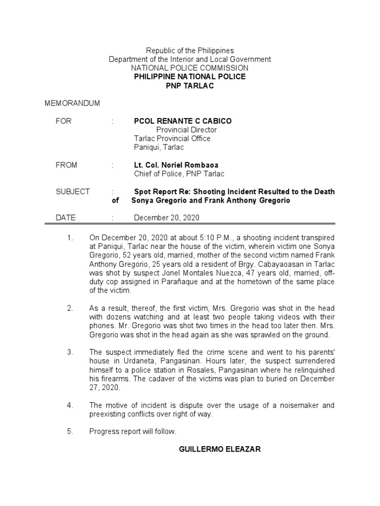 Sample Format of Spot Report | PDF