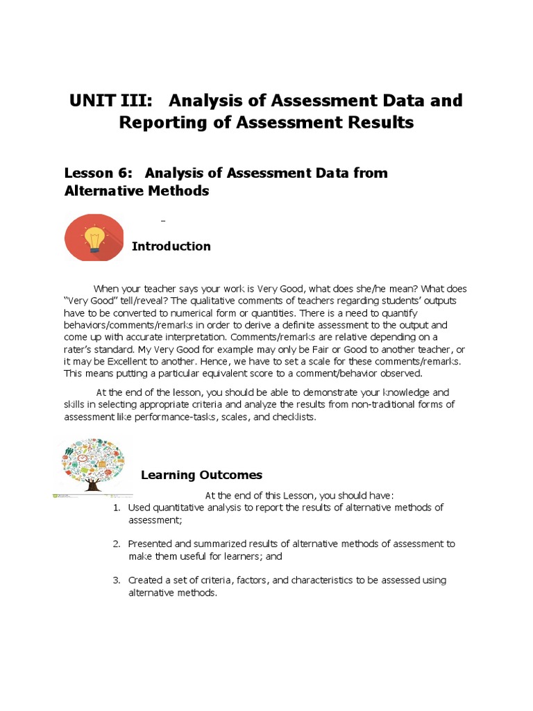 UNIT III: Analysis of Assessment Data and Reporting of Assessment ...