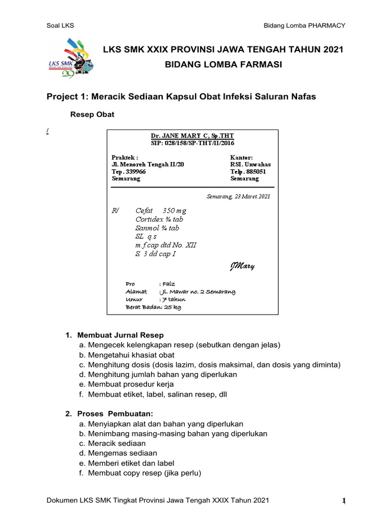Soal Farmasi - Lks SMK Prov Jateng 2021 Daring - 23032021 | PDF