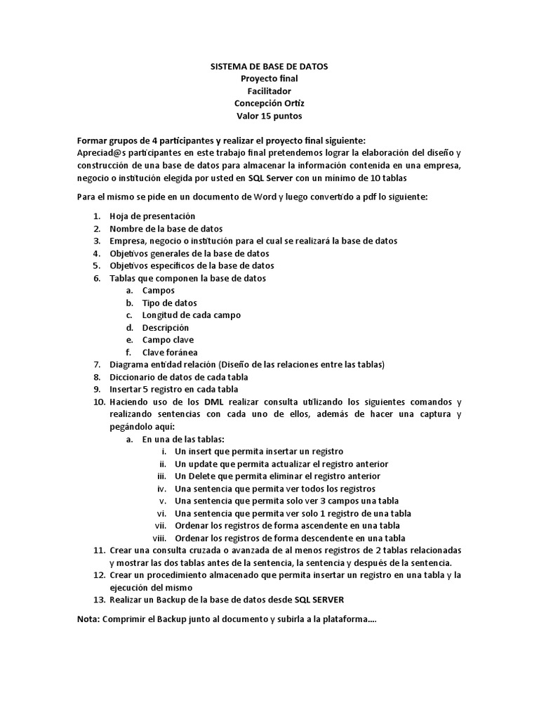 Proyecto de Base de Datos en SQL Server | PDF | SQL | Bases de datos
