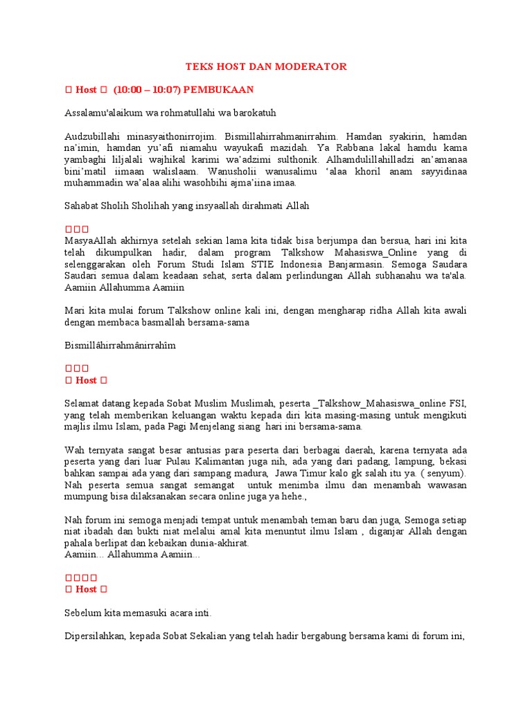 Teks Host Alfian Talkshow Tahun Baru Islam | PDF