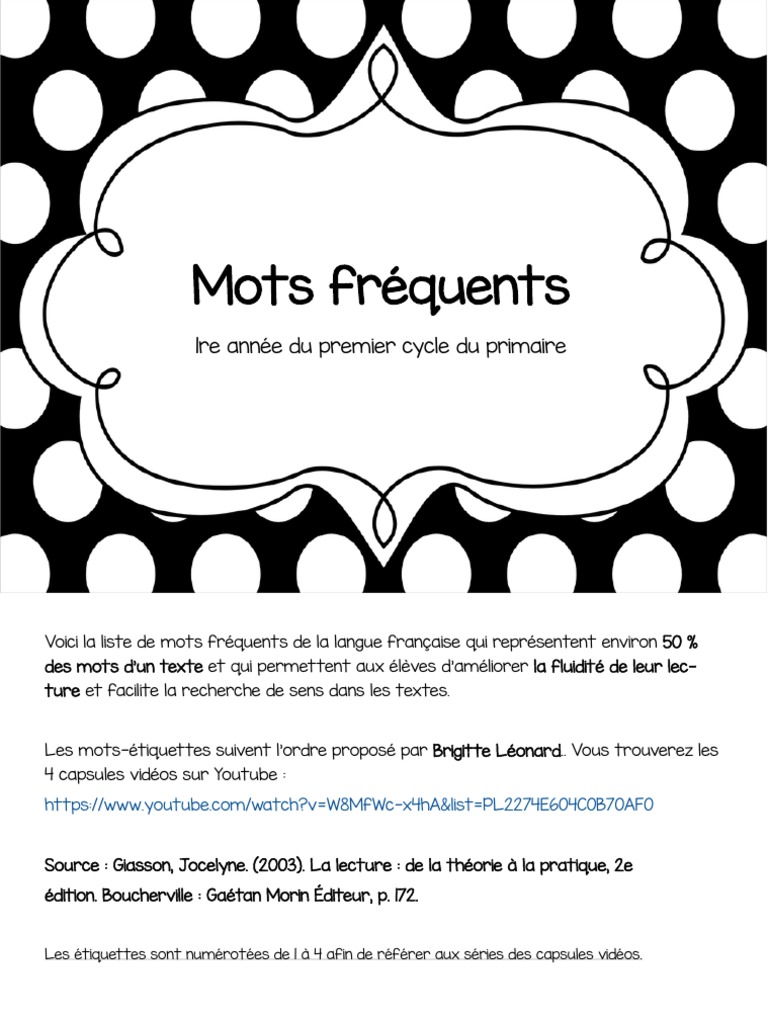 Liste des mots fréquents 1re année | PDF