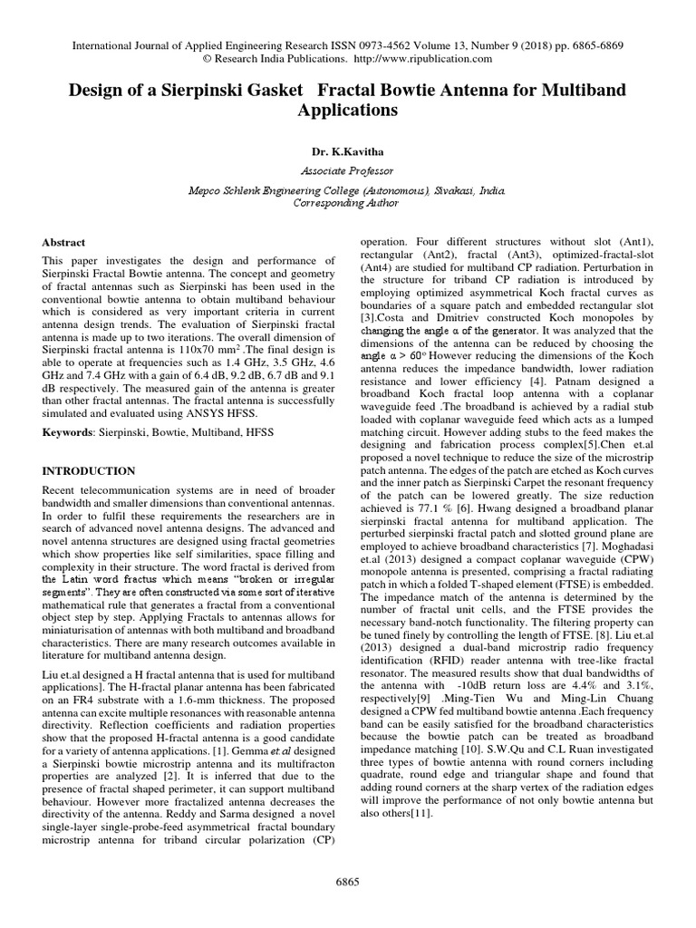 Design of A Sierpinski Gasket Fractal Bowtie Antenna For Multiband Applications | PDF | Antenna ...