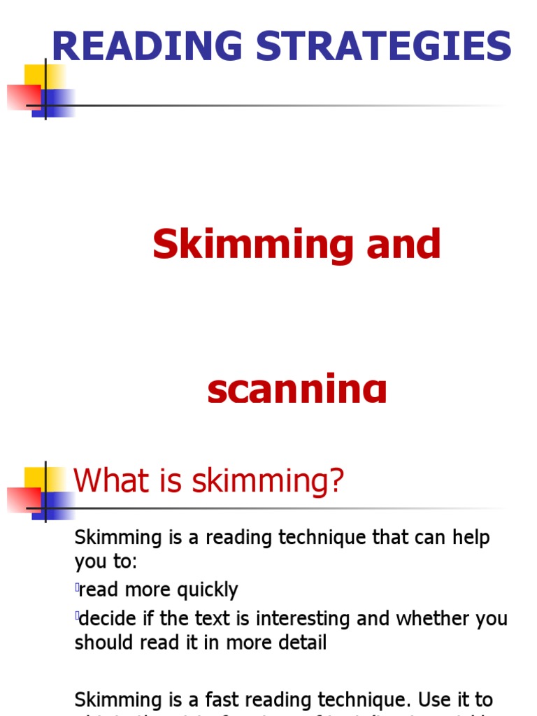 Reading Strategies: Skimming and Scanning | PDF | Speed Reading ...