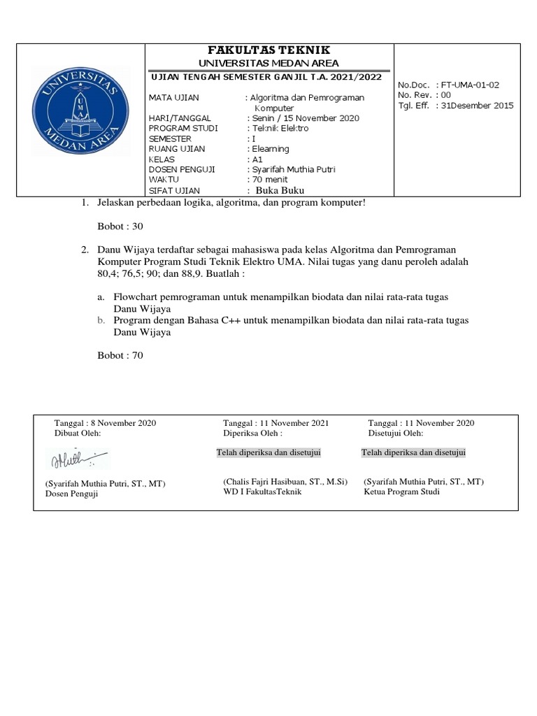 Soal UTS Algoritma Dan Pemrograman Komputer | PDF