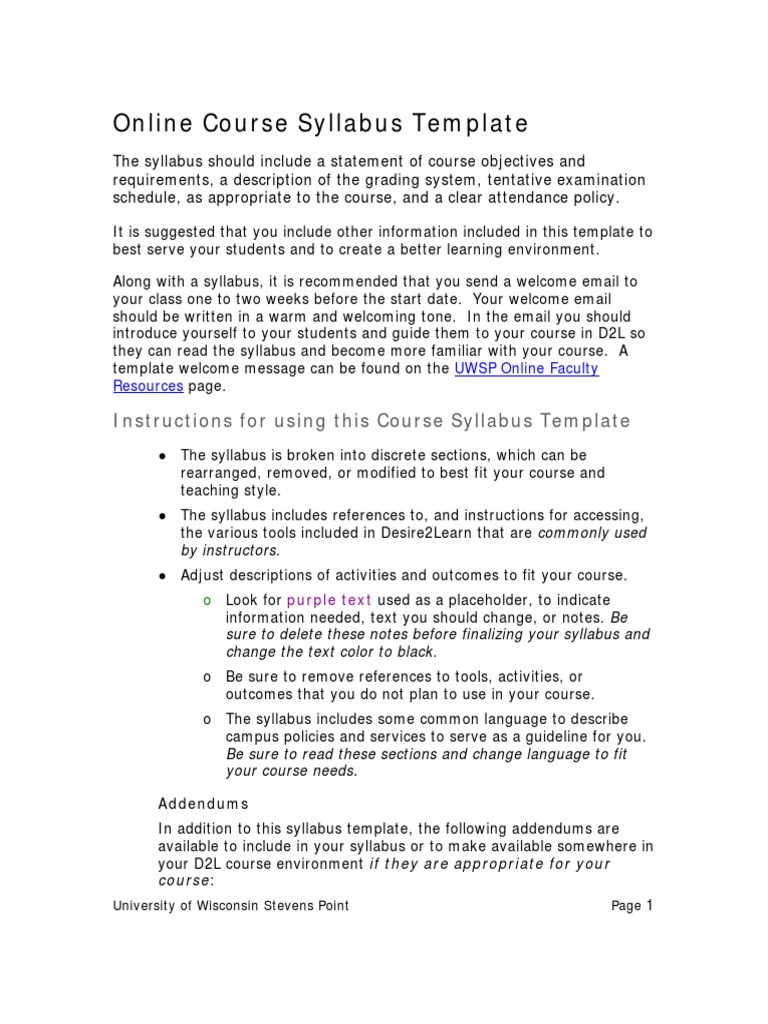 Appendix B6 - DE Course Syllabus Template | PDF | Academic Dishonesty ...