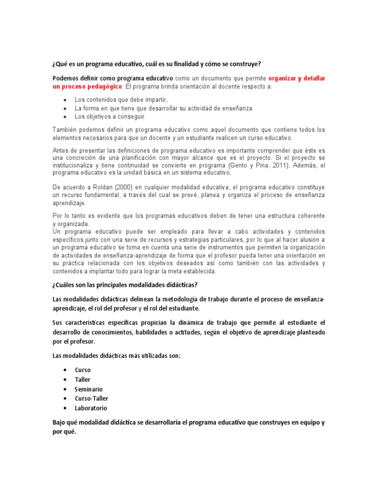 Qué Es Un Programa Educativo | PDF | Aprendizaje | Maestros