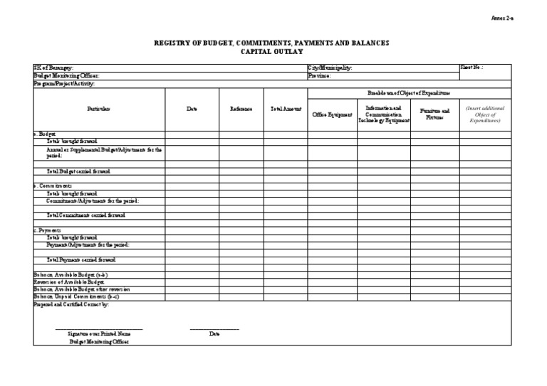 Registry of Budget, Commitments, Payments and Balances Capital Outlay | PDF