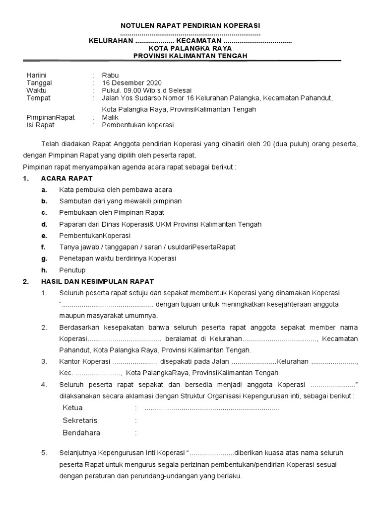 Notulen Rapat Pendirian Koperasi | PDF