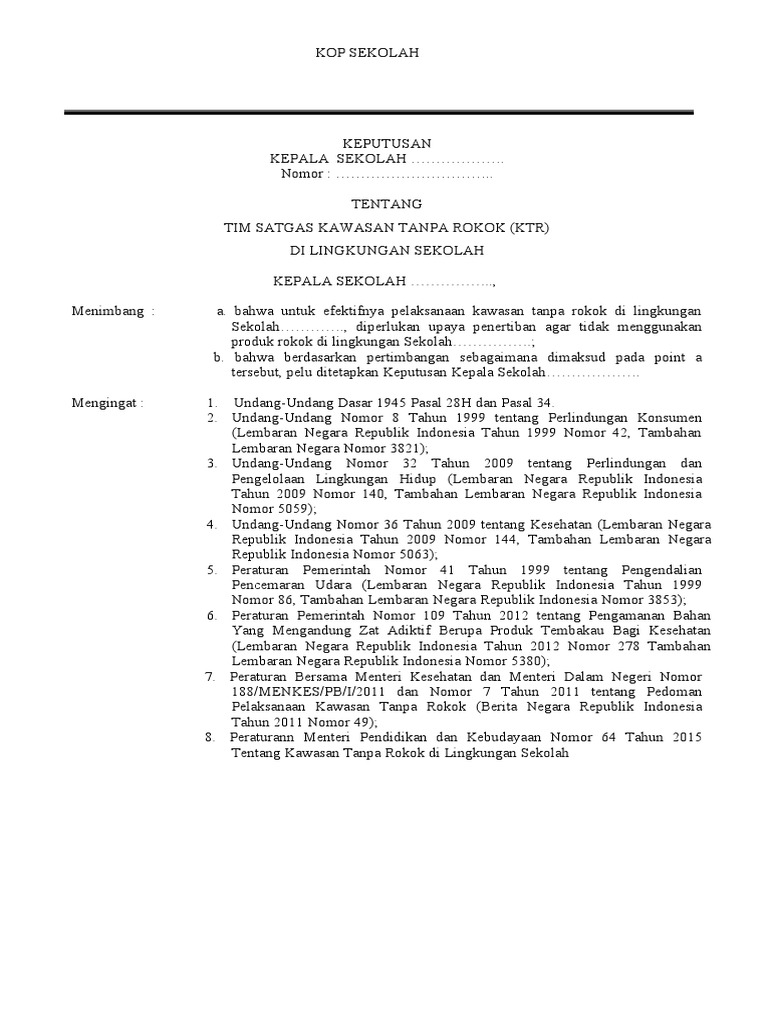 SK Tim Satgas Penegak KTR Di Sekolah Kota Malang (Contoh) | PDF